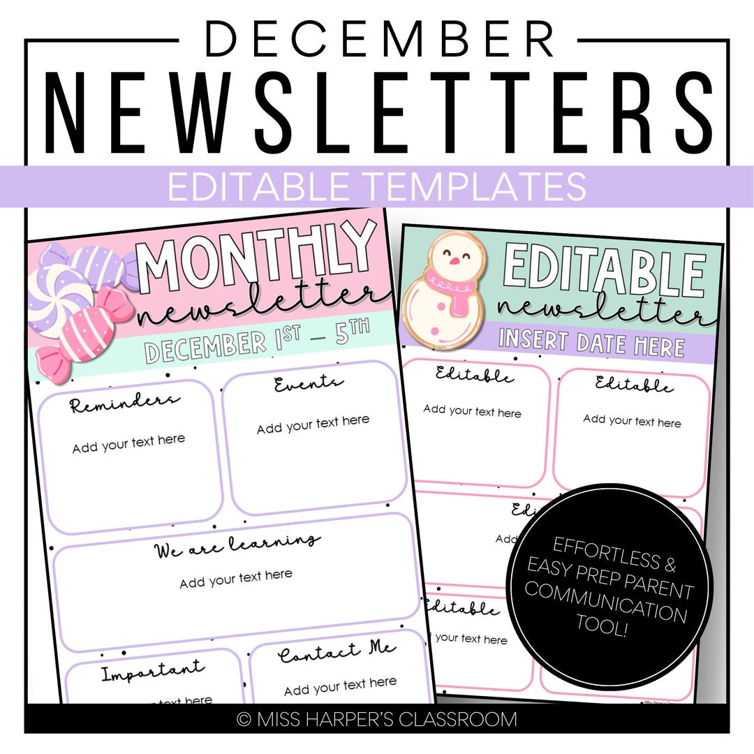 Christmas Classroom Newsletter Template | Editable December Newsletter ...