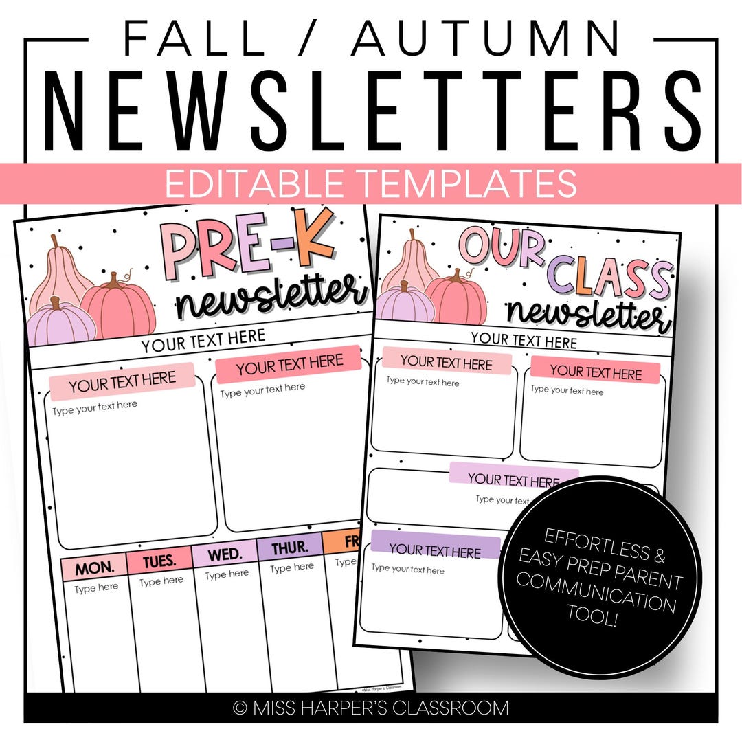 Fall Classroom Newsletter Template | Fall Newsletter | Editable ...