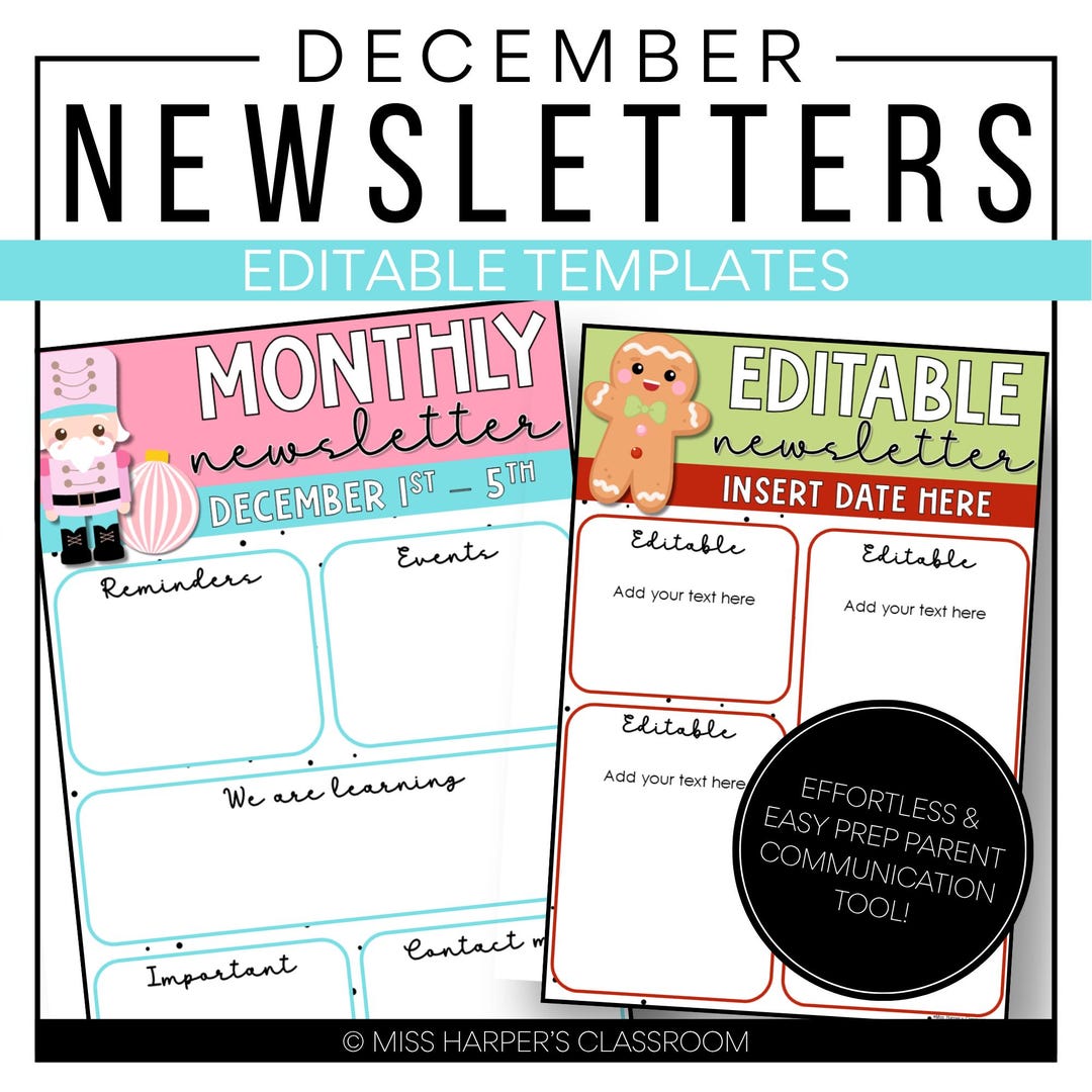 Christmas Classroom Newsletter Template | Editable December Newsletter ...