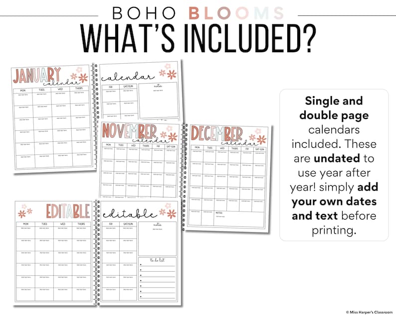 Teacher Planner Template | Boho Blooms | Printable & Editable Planner ...