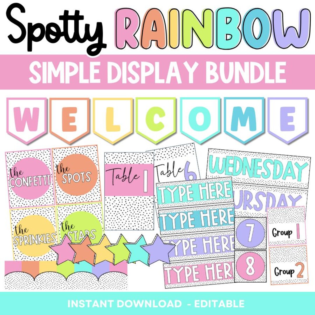 Simple Decor Bundle Spotty Rainbow Editable GROWING BUNDLE Calendar ...