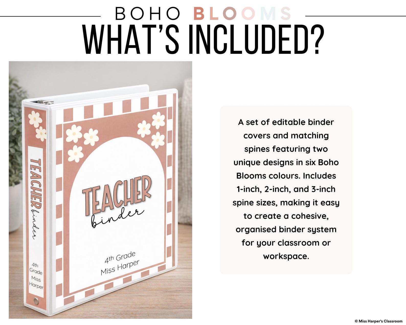 Classroom Binder Covers & Spines Editable Template | Boho Blooms ...