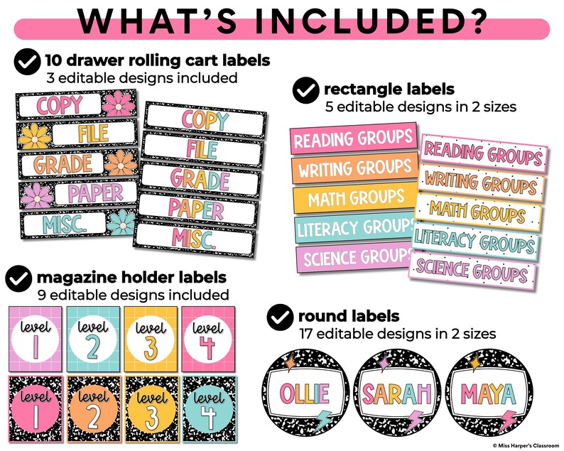 Classroom Labels | Editable | Composition Notebook Classroom Theme ...