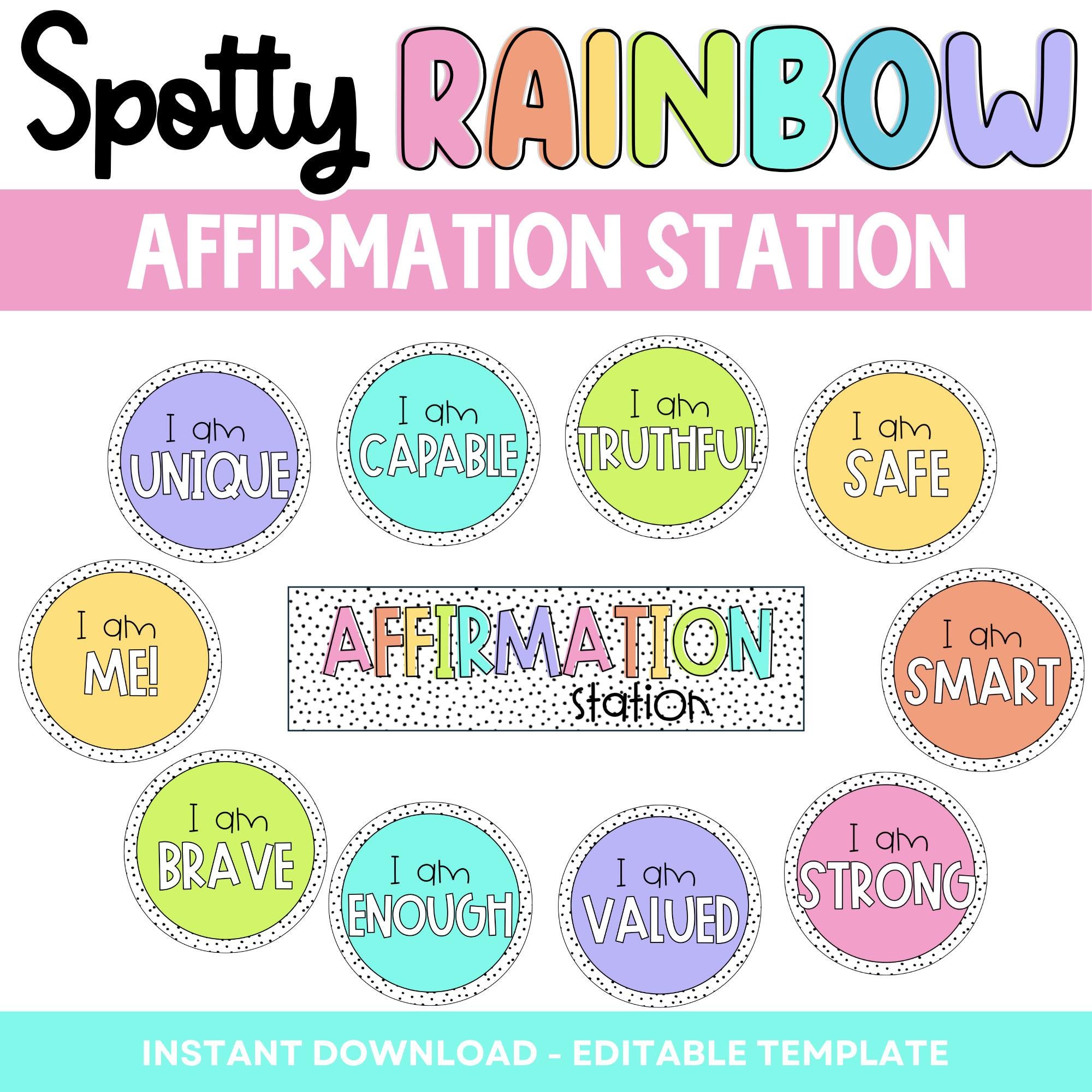 Affirmation Station | Spotty Rainbow | Classroom Display | Editable - Etsy