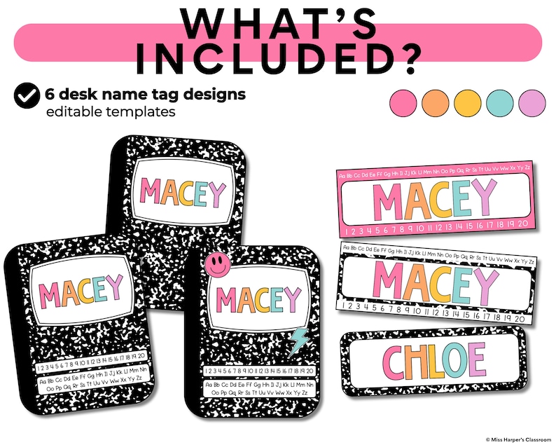 Composite Cutie Student Desk Name Tags | Composition Notebook Classroom ...