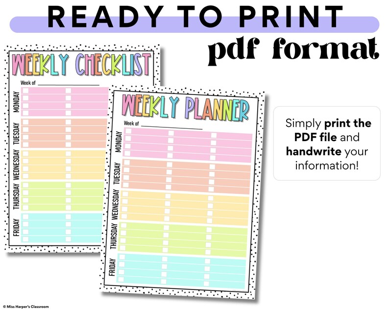 Classroom Weekly Checklist Template | Spotty Rainbow | Editable ...