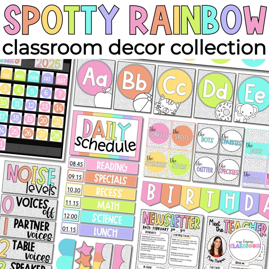 Classroom Decor Set | Spotty Rainbow | Editable | GROWING BUNDLE ...