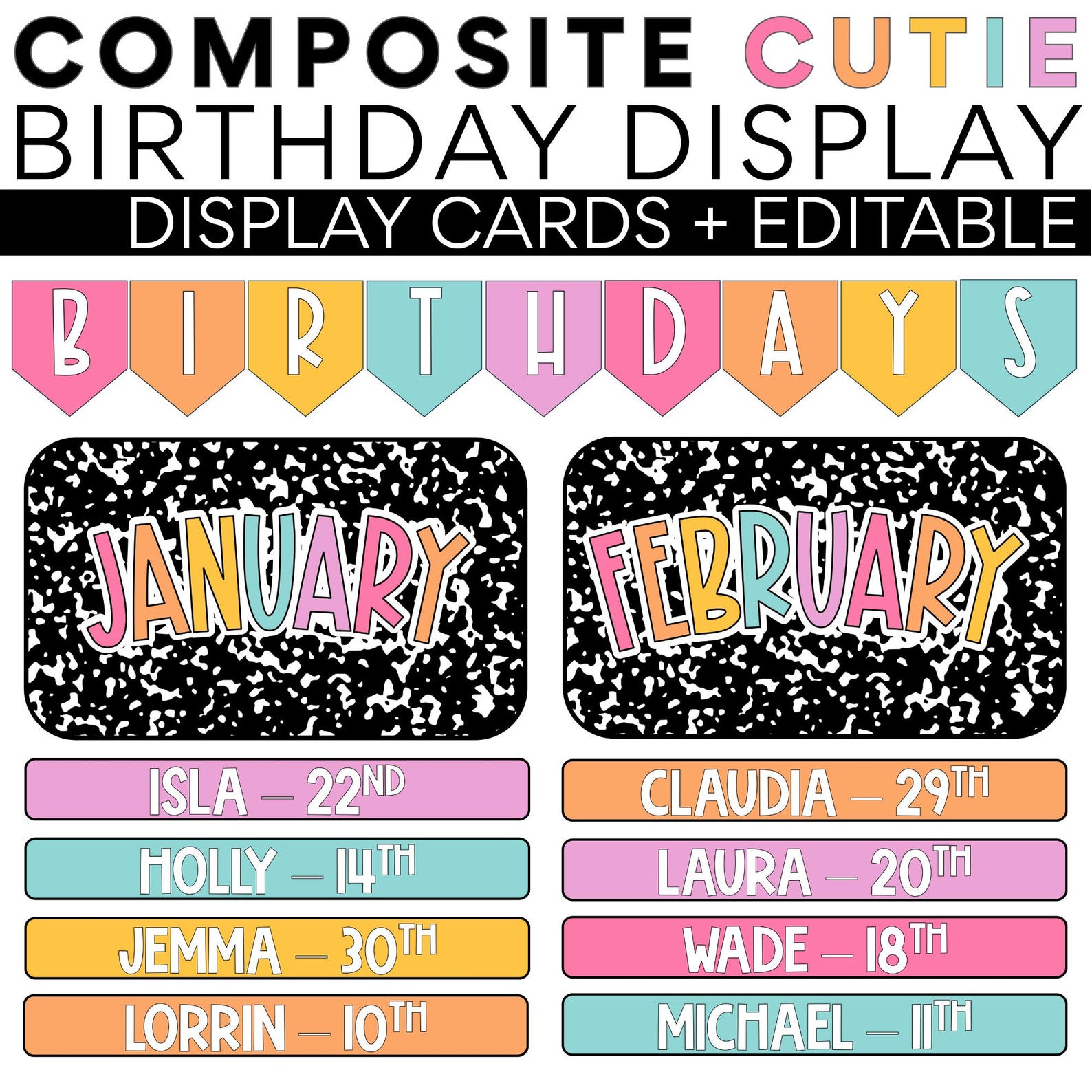 Birthday Display & Banner | Composite Cutie | Classroom Management ...