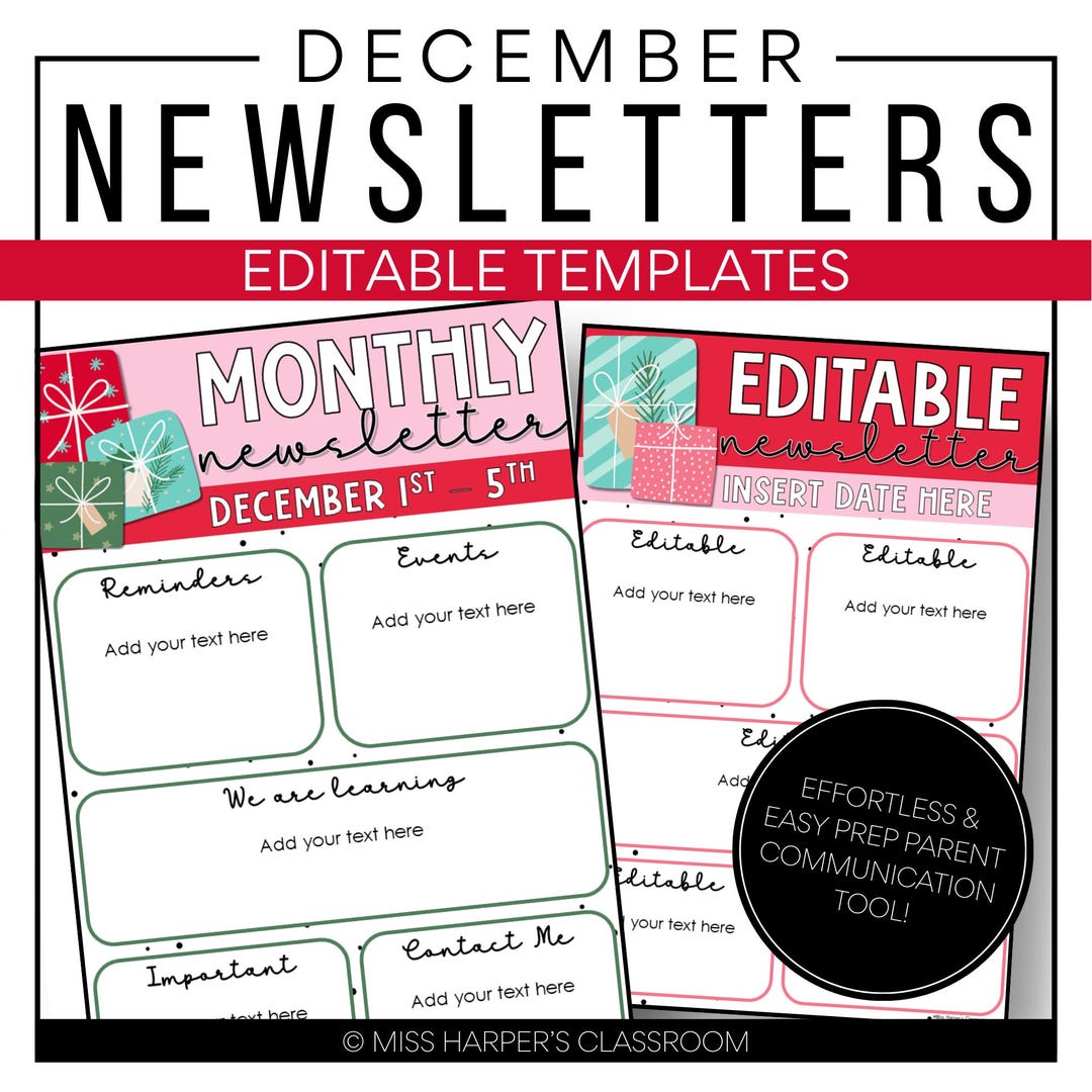 Christmas Classroom Newsletter Template | Editable December Newsletter ...