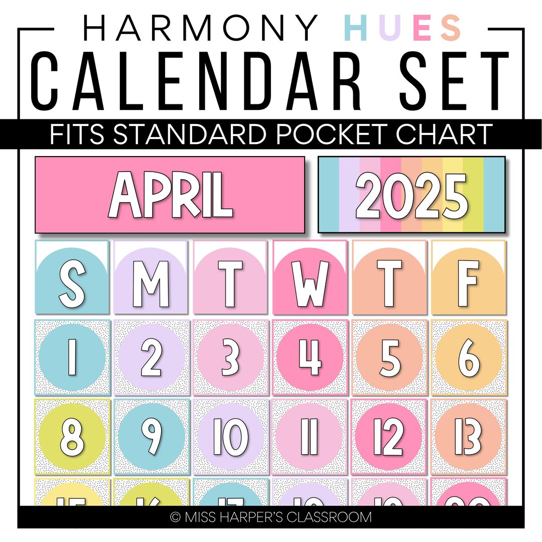 Editable Calendar Pocket Chart | Harmony Hues | Calendar Numbers and ...