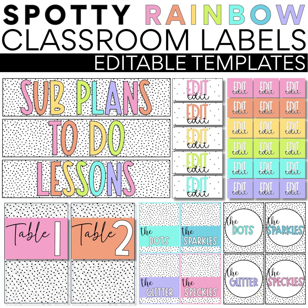 Classroom Labels | Editable | Spotty Rainbow | Classroom Management - Etsy