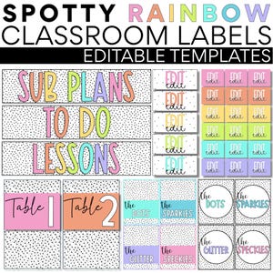 Classroom Labels | Editable | Spotty Rainbow | Classroom Management - Etsy
