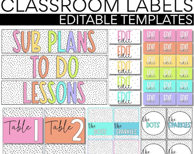 Classroom Labels | SPOTTY BRIGHTS | Editable - Etsy Canada