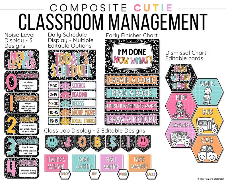 Composition Notebook Classroom Decor Bundle | Elementary, Editable ...