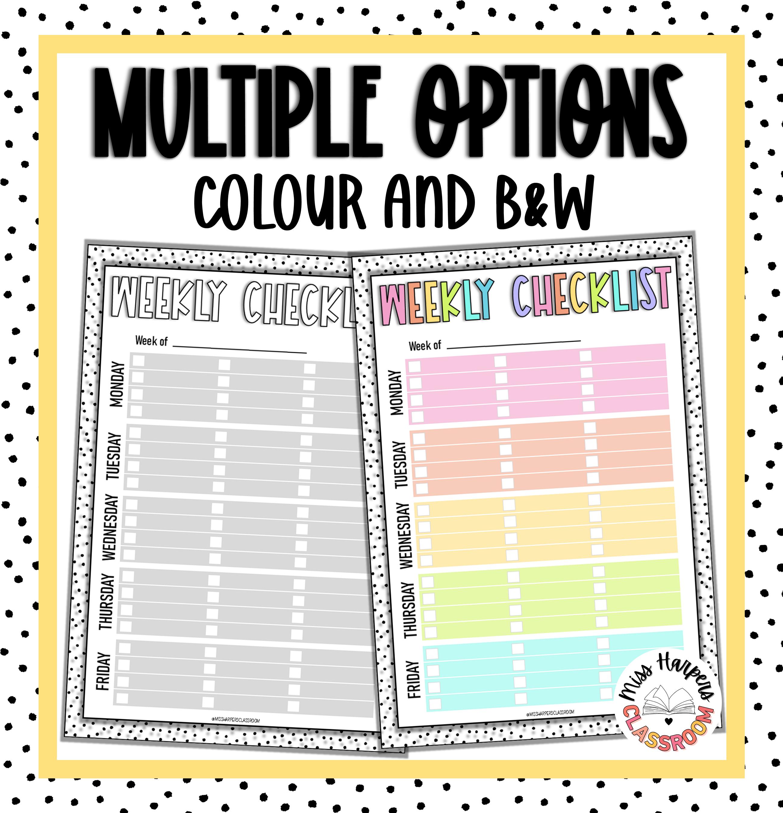 Classroom Weekly Checklist Template | Spotty Rainbow | Editable ...