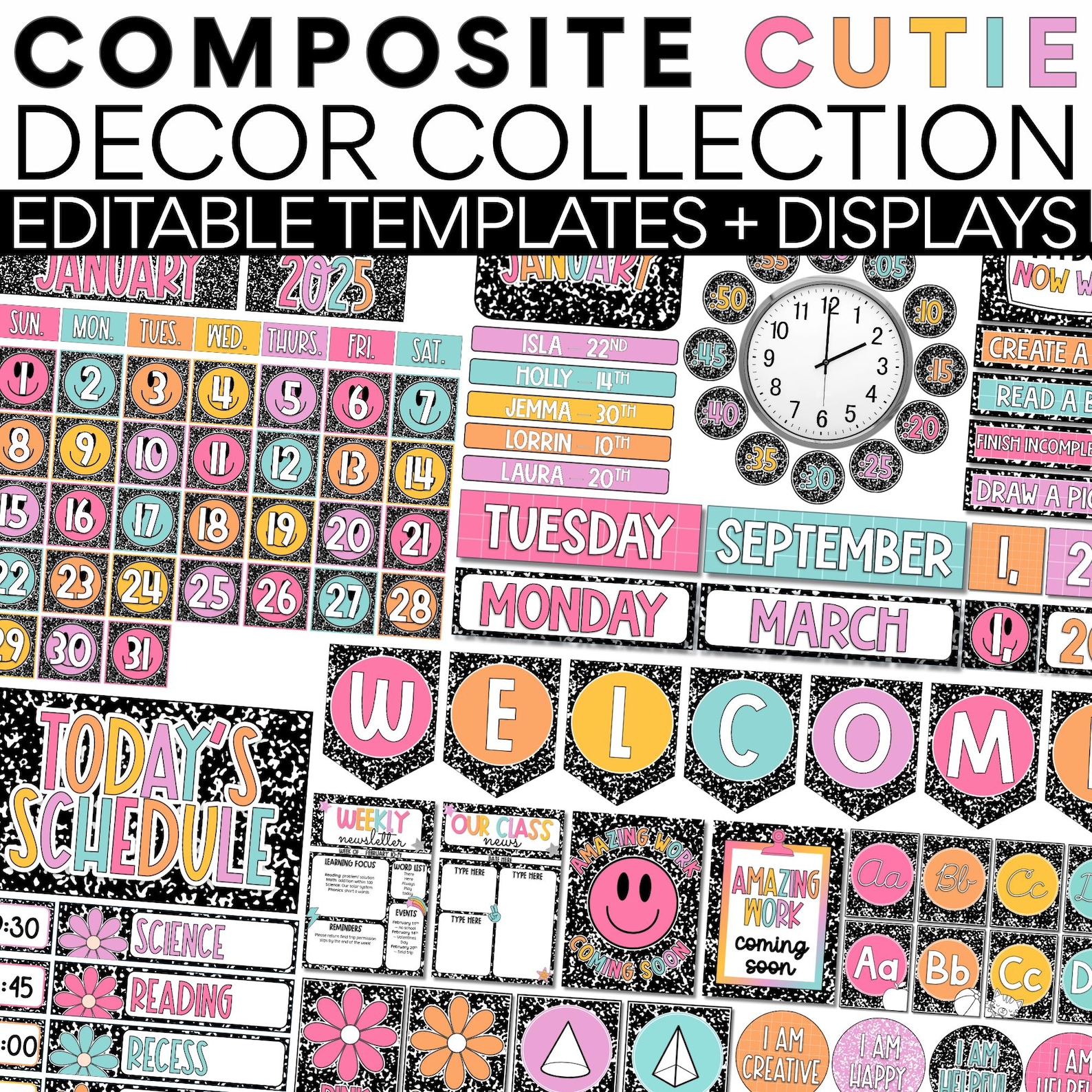 Composite Cutie Classroom Decor Bundle | Composition Notebook Classroom ...
