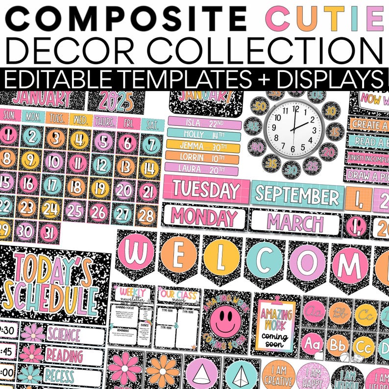 Composite Cutie Classroom Decor Bundle | Composition Notebook Classroom ...