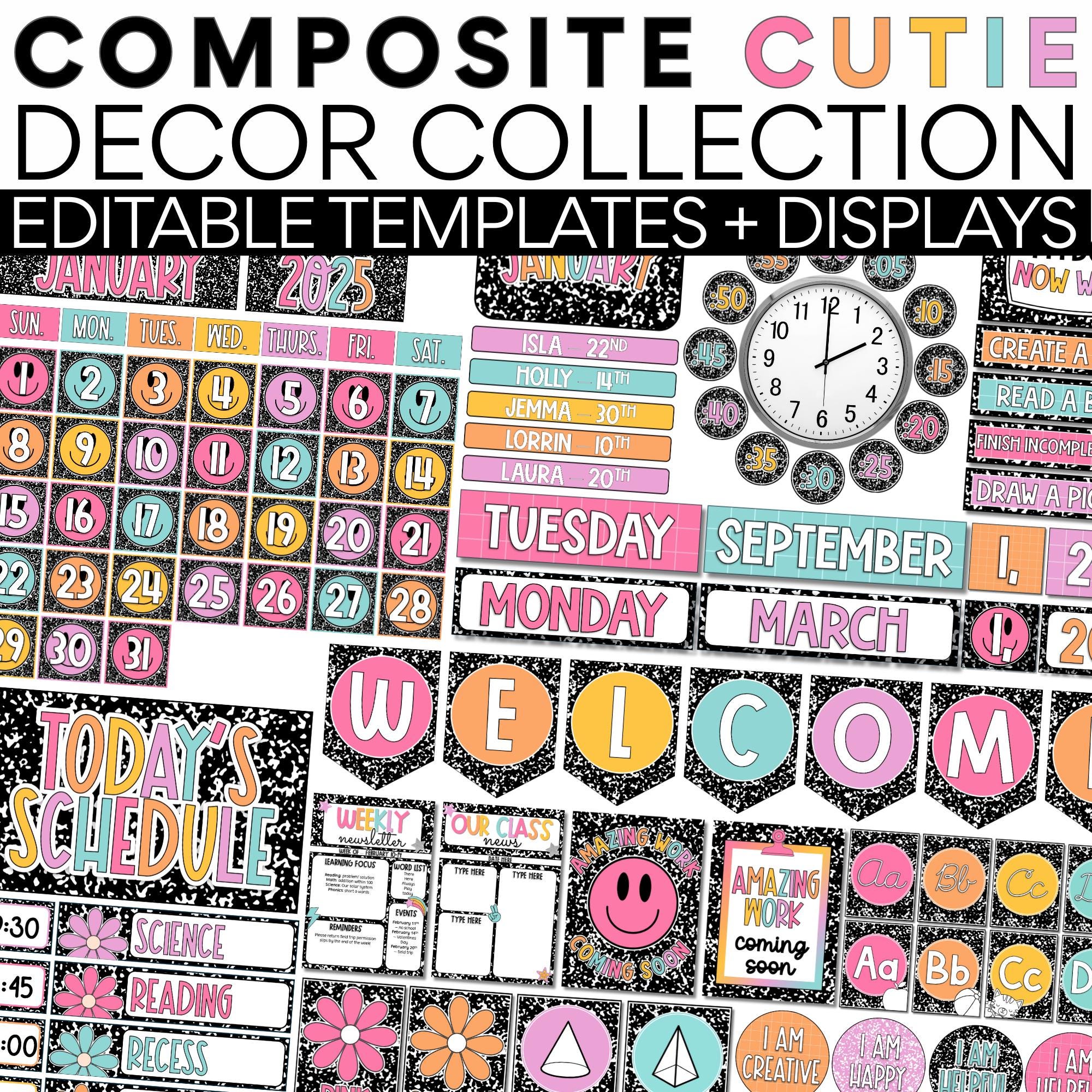 Composite Cutie Classroom Decor Bundle | Composition Notebook Classroom ...