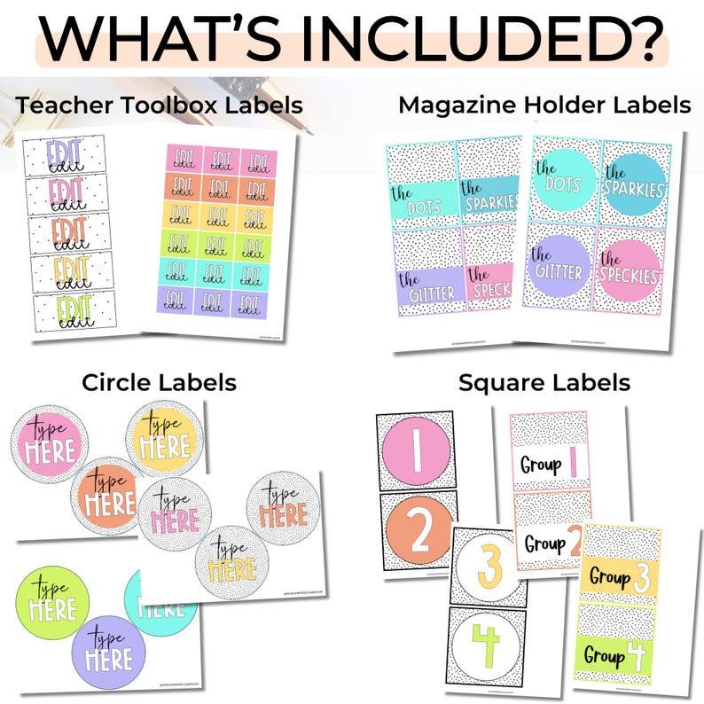 Classroom Labels | Editable | Spotty Rainbow | Classroom Management - Etsy