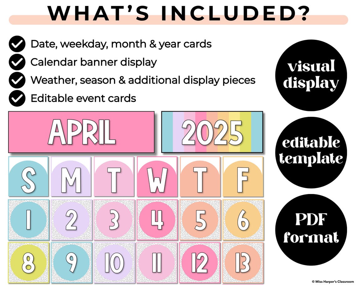 Editable Calendar Pocket Chart | Harmony Hues | Calendar Numbers and ...