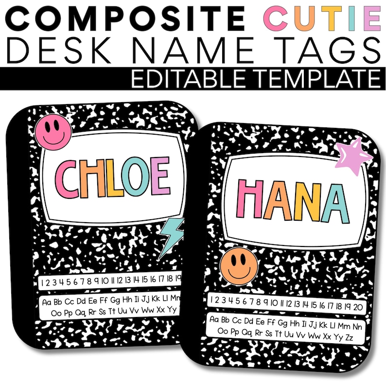 Composite Cutie Student Desk Name Tags | Composition Notebook Classroom ...