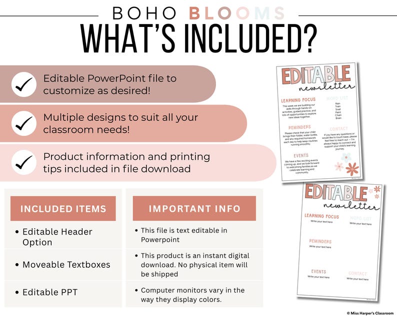 Classroom Newsletter Template | Boho Blooms | Neutral Daisy Classroom ...