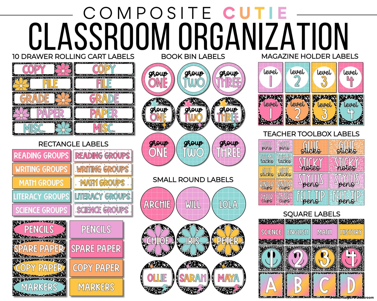 Composition Notebook Classroom Decor Bundle | Elementary, Editable ...
