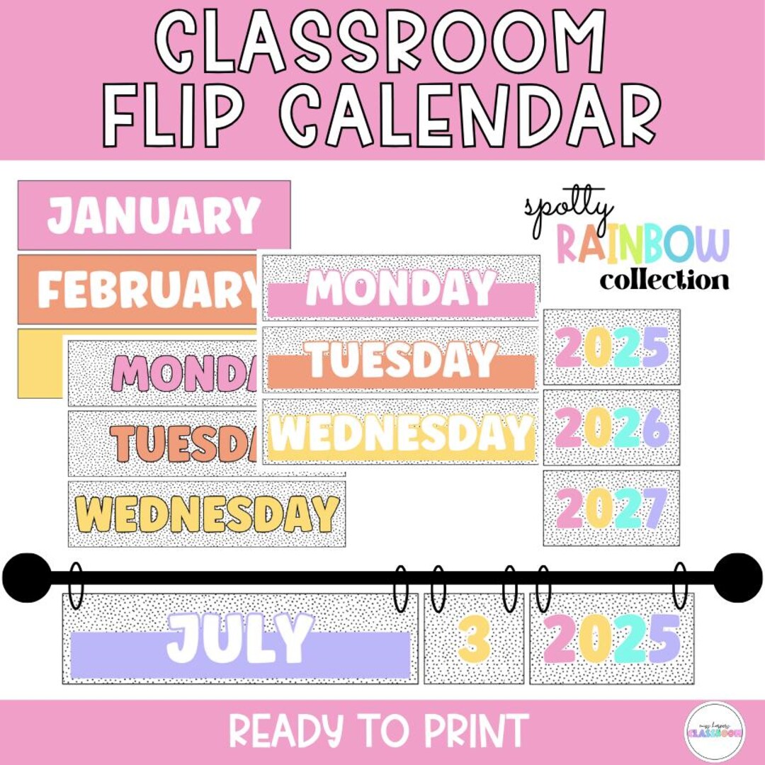 Flip Calendar Display | Spotty Rainbow | Classroom Management - Etsy