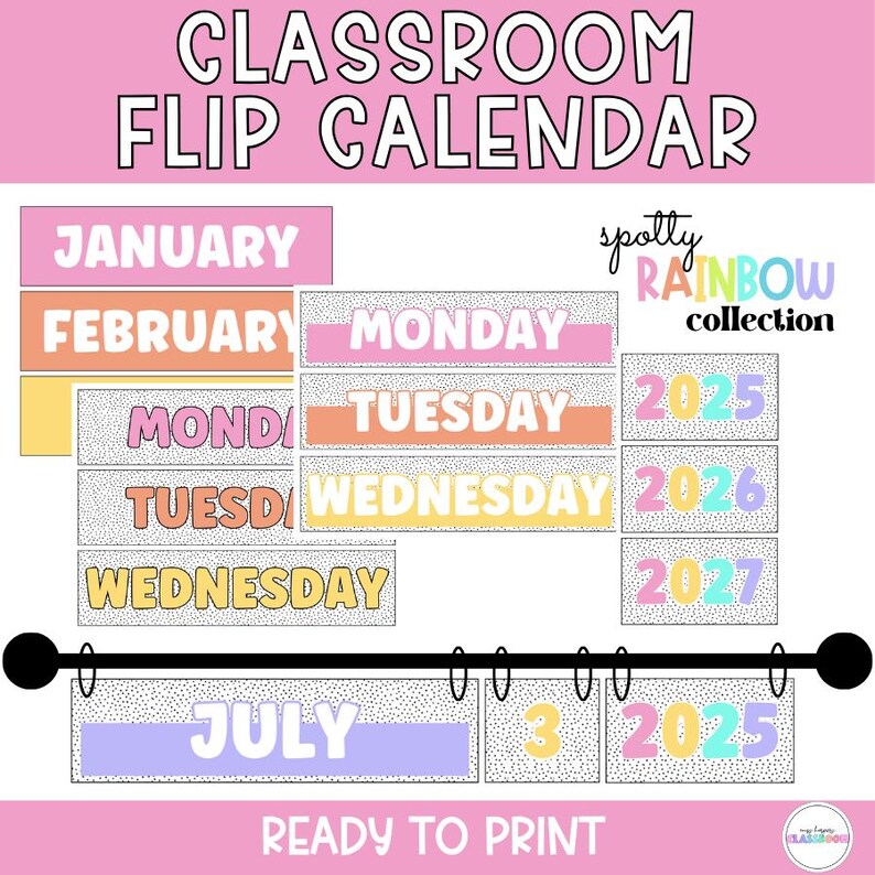 Flip Calendar Display | Spotty Rainbow | Classroom Management - Etsy