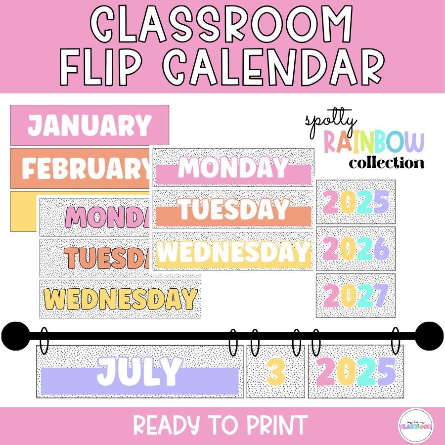 Flip Calendar Display | Spotty Rainbow | Classroom Management - Etsy