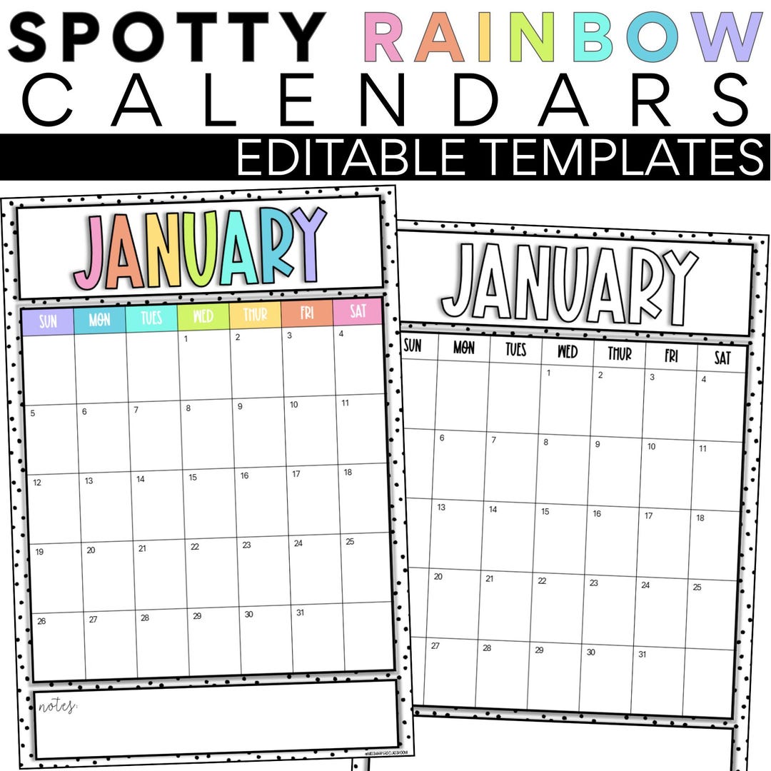 Classroom Calendar Template | Spotty Rainbow | Editable | Classroom ...