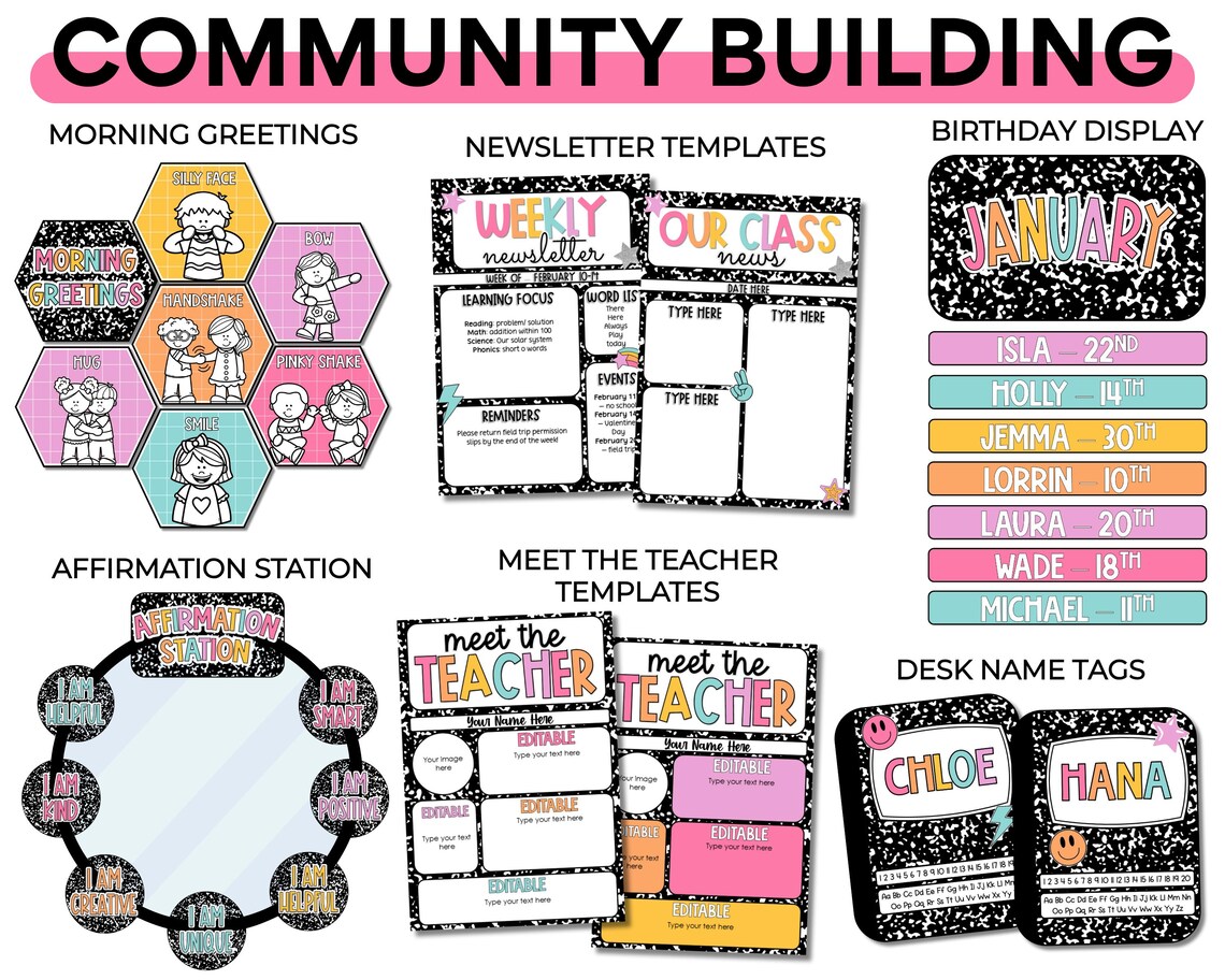 Composite Cutie Classroom Decor Bundle | Composition Notebook Classroom ...