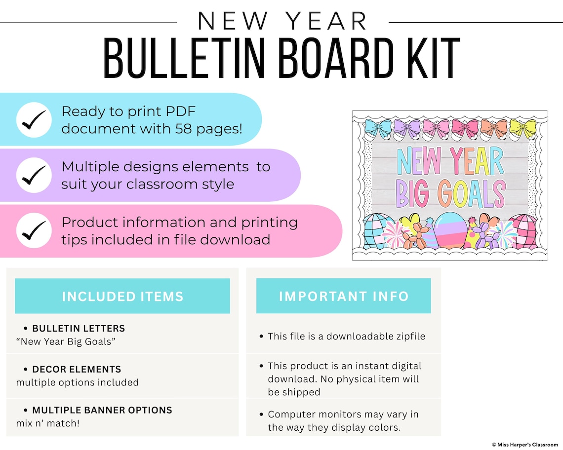 New Year Bulletin Board Kit | New Year Big Goals | Bulletin Decor ...