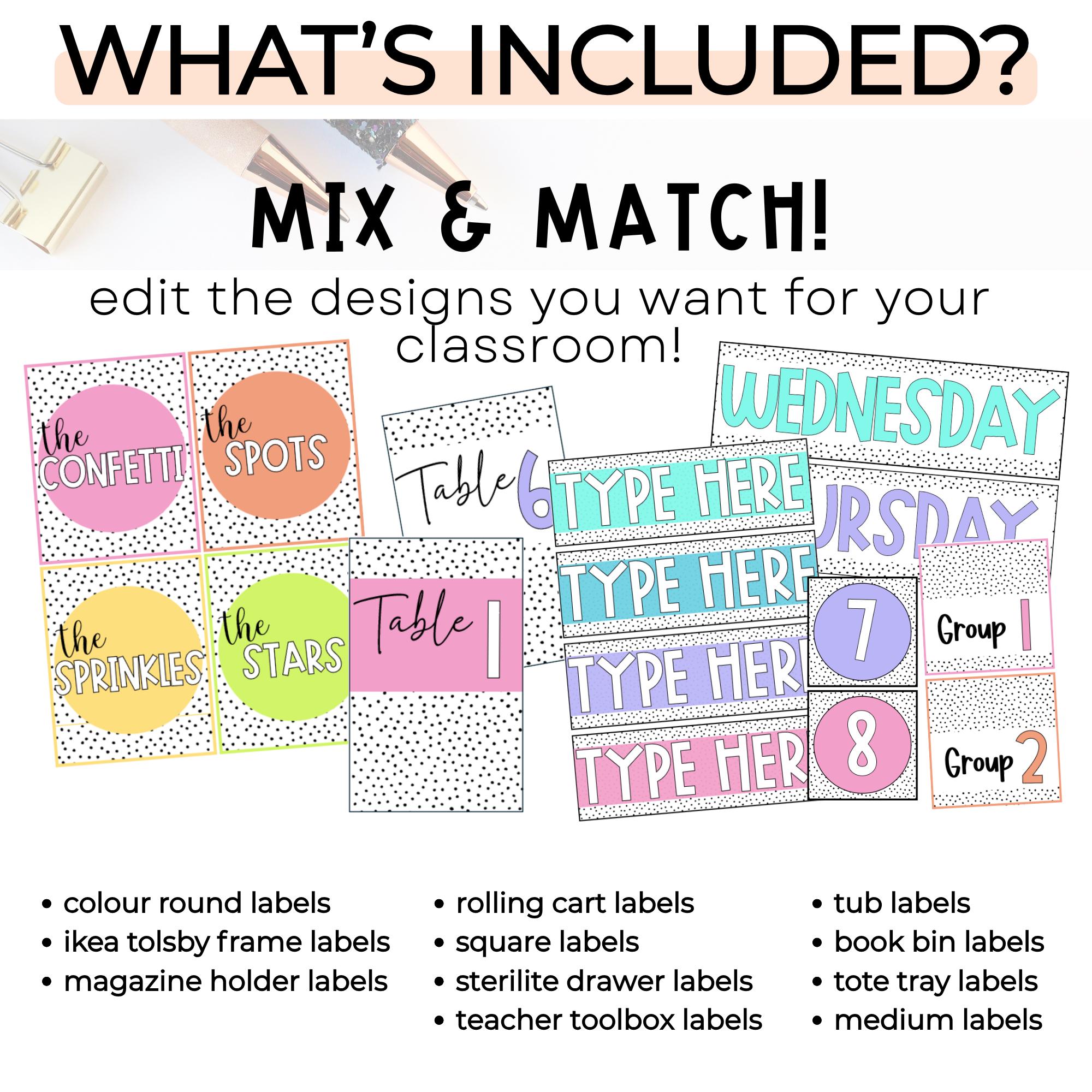 Classroom Labels | Editable | Spotty Rainbow | Classroom Management - Etsy