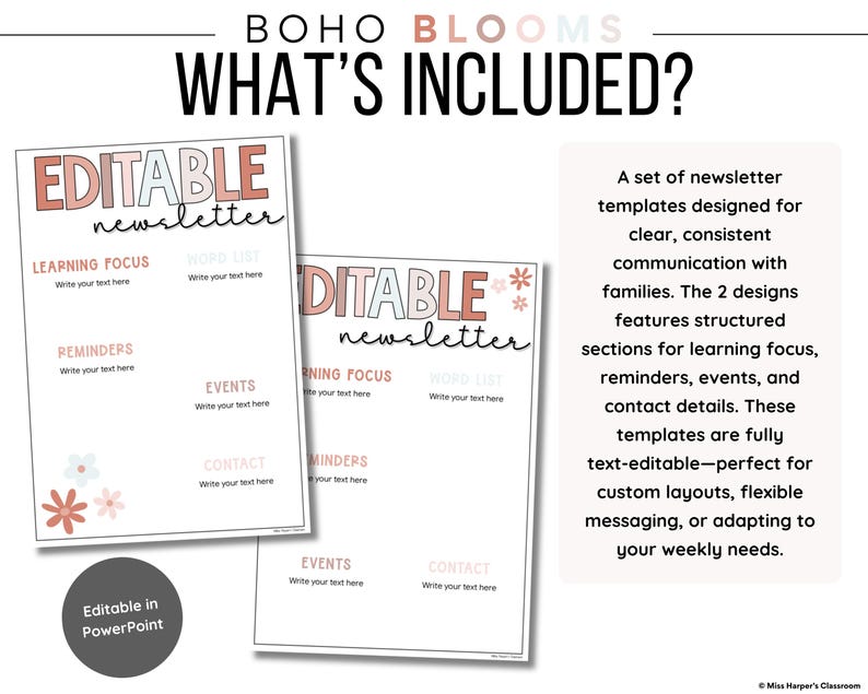 Classroom Newsletter Template | Boho Blooms | Neutral Daisy Classroom ...