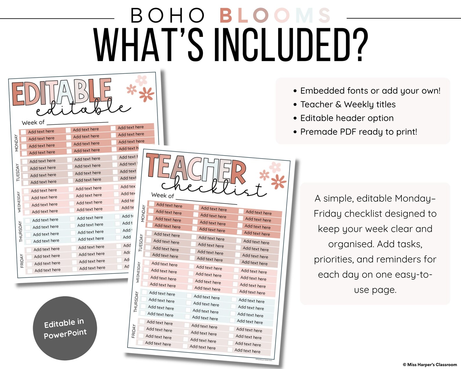 Classroom Weekly Checklist Template | Boho Blooms | To-do List | Task ...