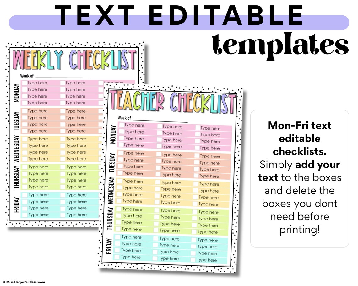 Classroom Weekly Checklist Template | Spotty Rainbow | Editable ...