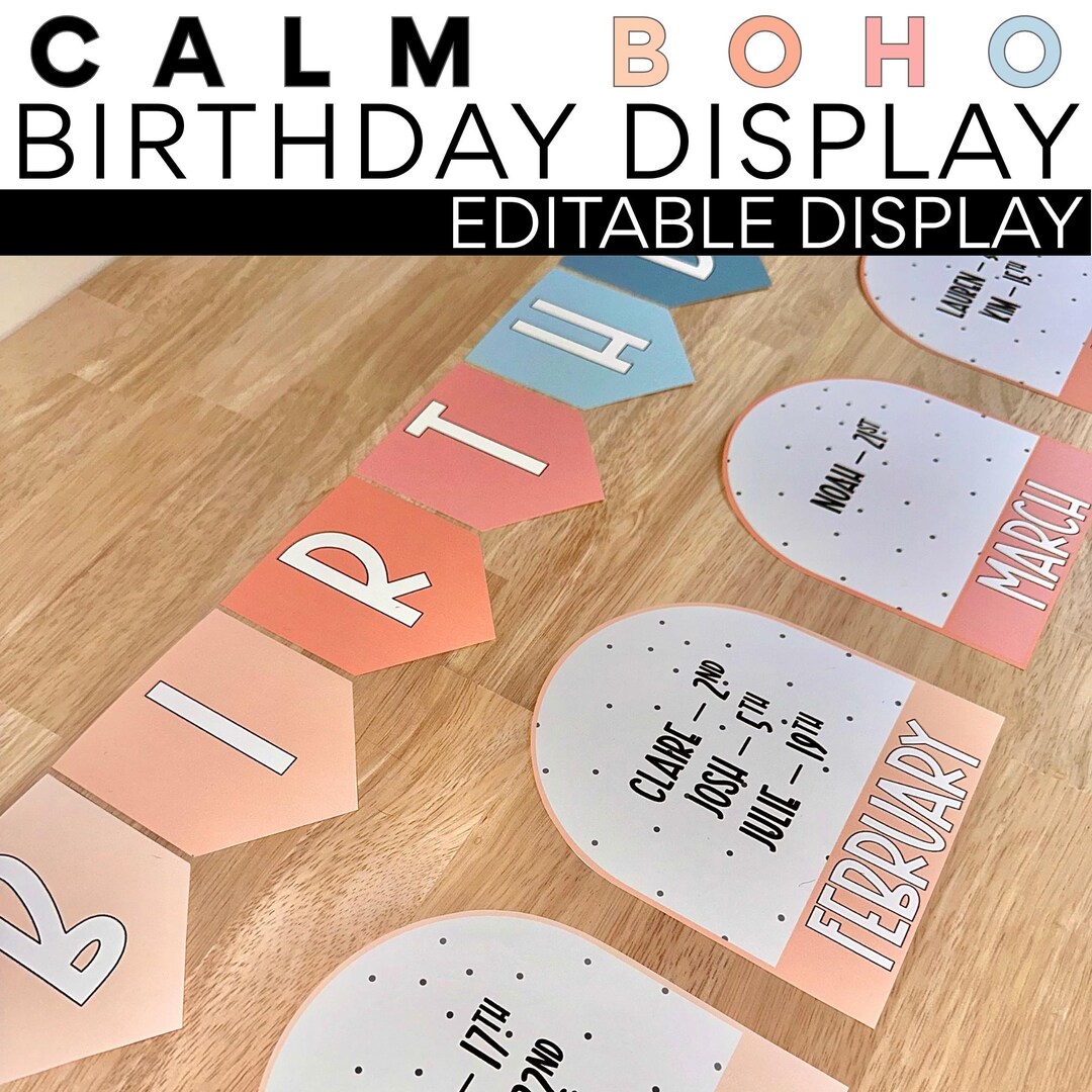 Birthday Display & Banner | Calm Boho | Classroom Management | Editable ...