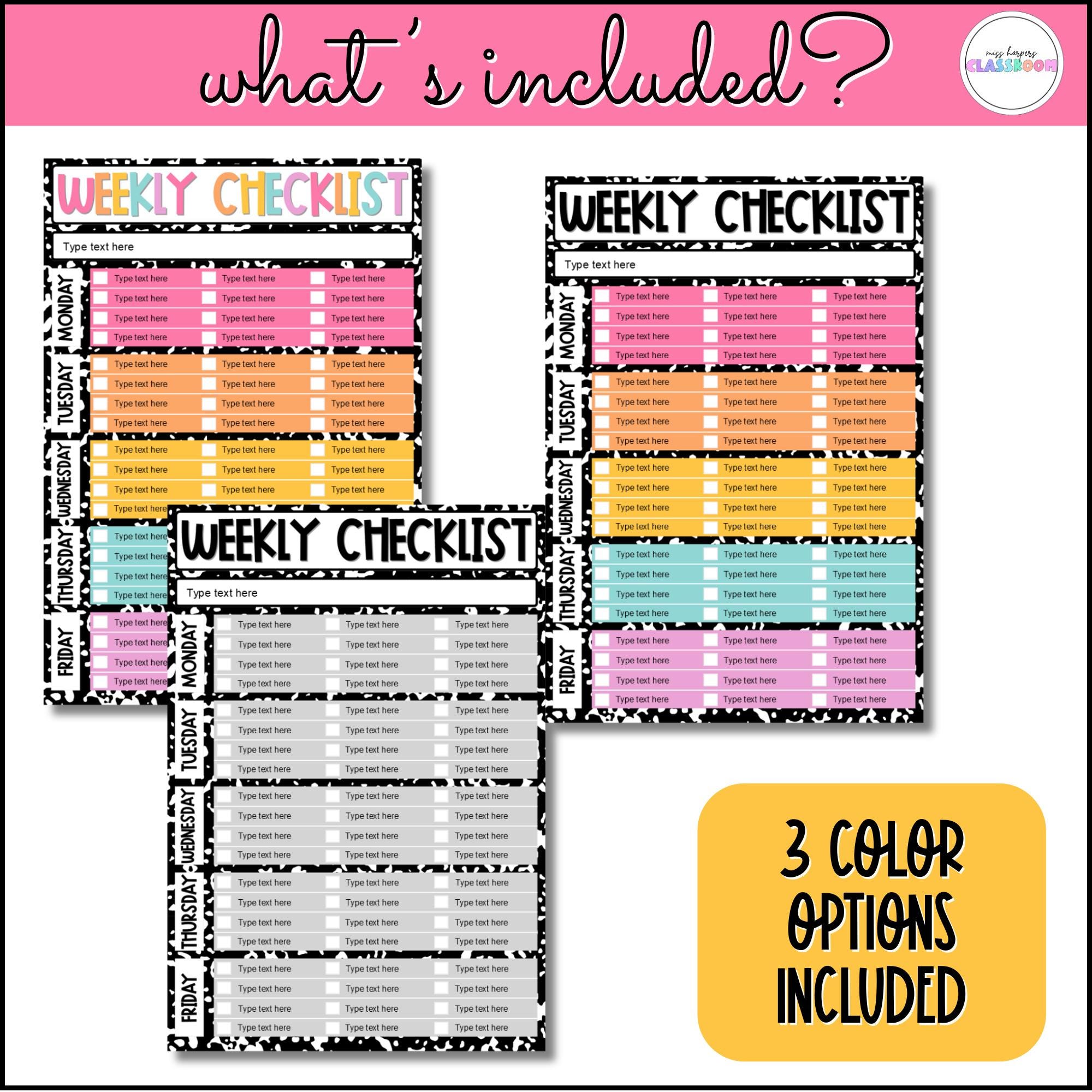 Classroom Weekly Checklist Template | Composite Cuties | Editable ...