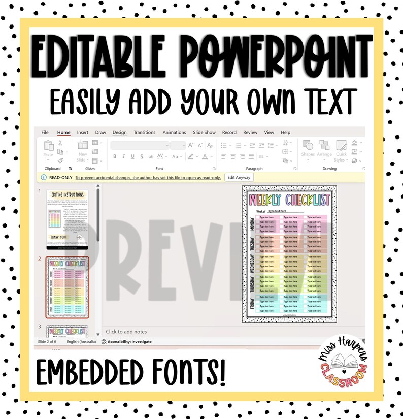 Classroom Weekly Checklist Template | Spotty Rainbow | Editable ...