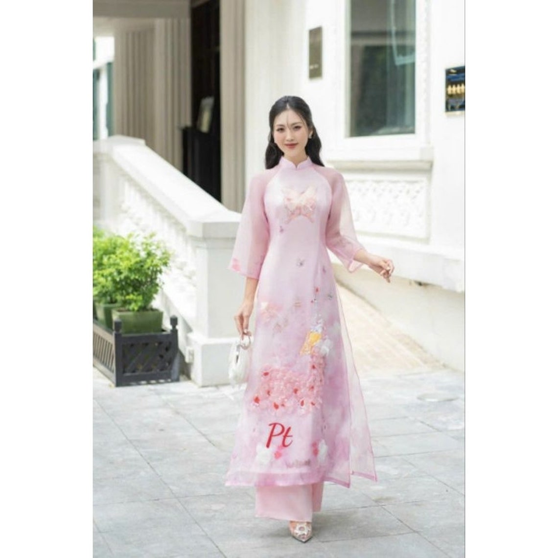 Pre-made Ao Dai Viet Nam Traditional Costumes of Vietnamese Women Áo Dài Lụa Tơ Mộc Kết Hoa Nổi ...