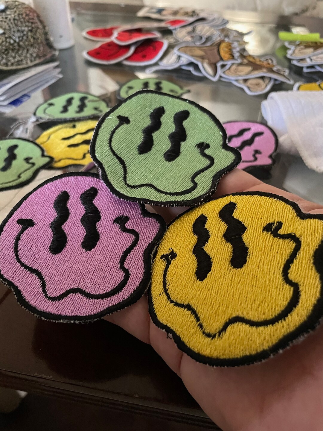 Melting Smiley Face Patch 3-pack: Psychedelic Iron-on Applique - Etsy
