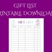 Gift List Printable Template | Printable & Downloadable Gift List | A ...