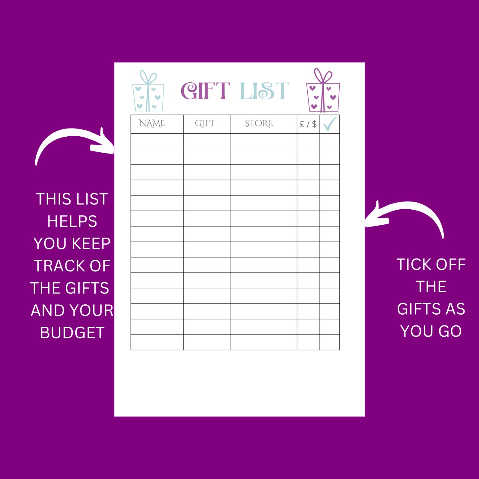 Gift List Printable Template | Printable & Downloadable Gift List | A ...