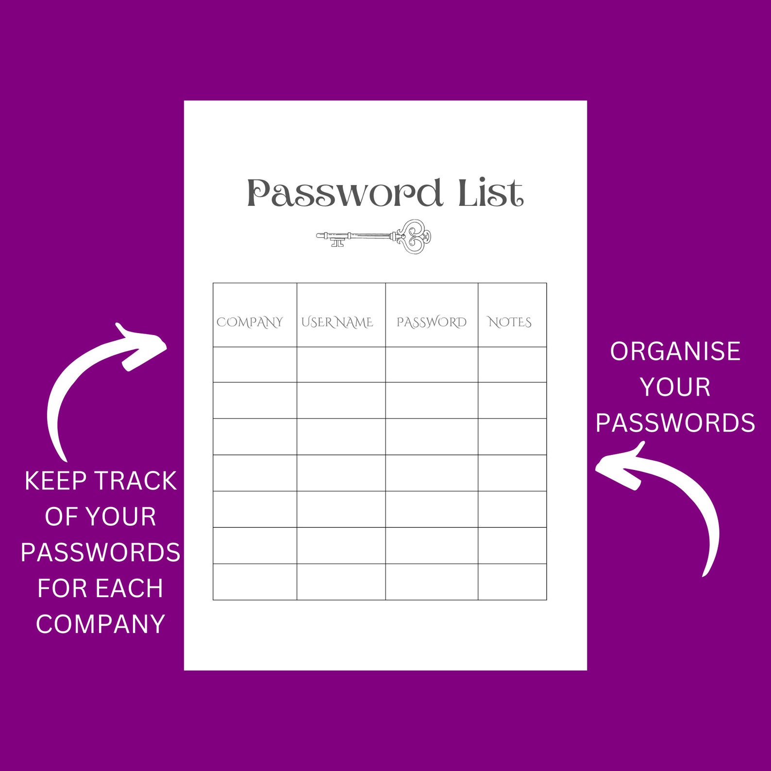 Password List Printable Template | Digital Downloadable Password ...