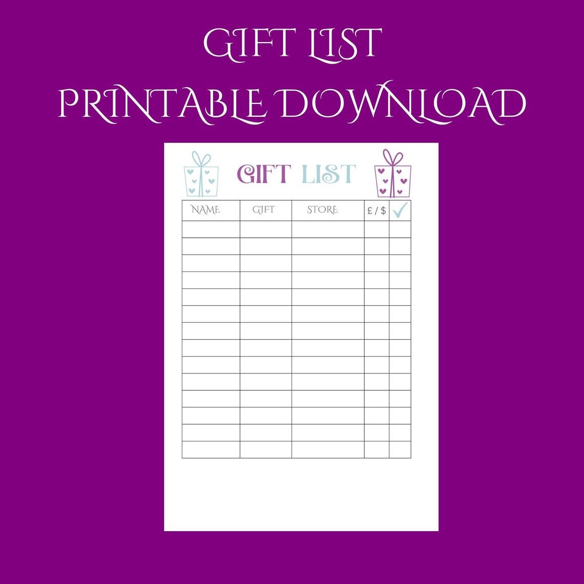 Gift List Printable Template Printable & Downloadable Gift List A List ...