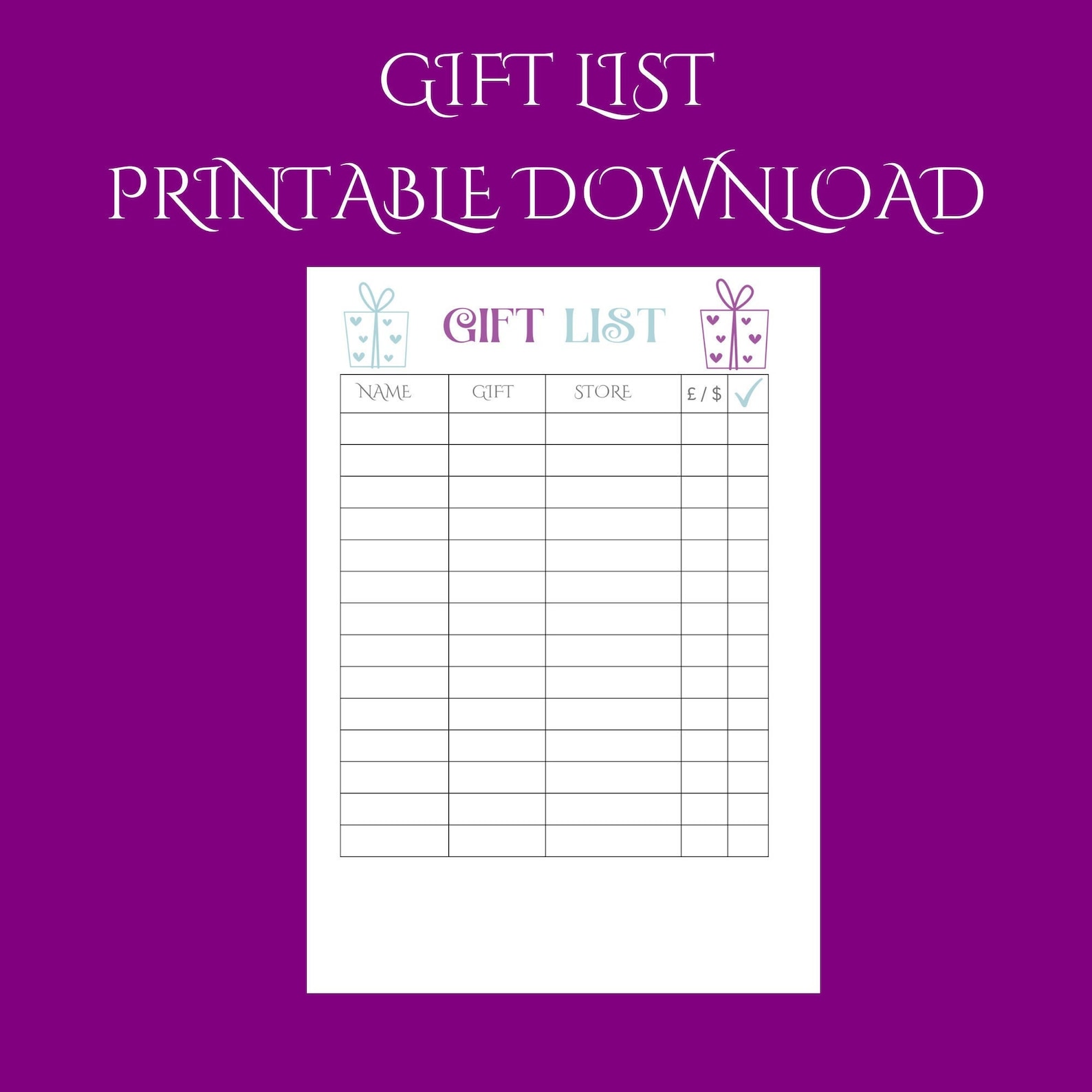 Gift List Printable Template | Printable & Downloadable Gift List | A ...