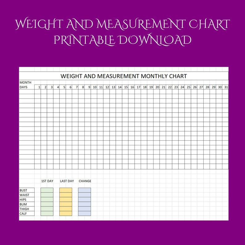 Printable Weight & Measurement Monthly Chart | Downloadable Weight ...