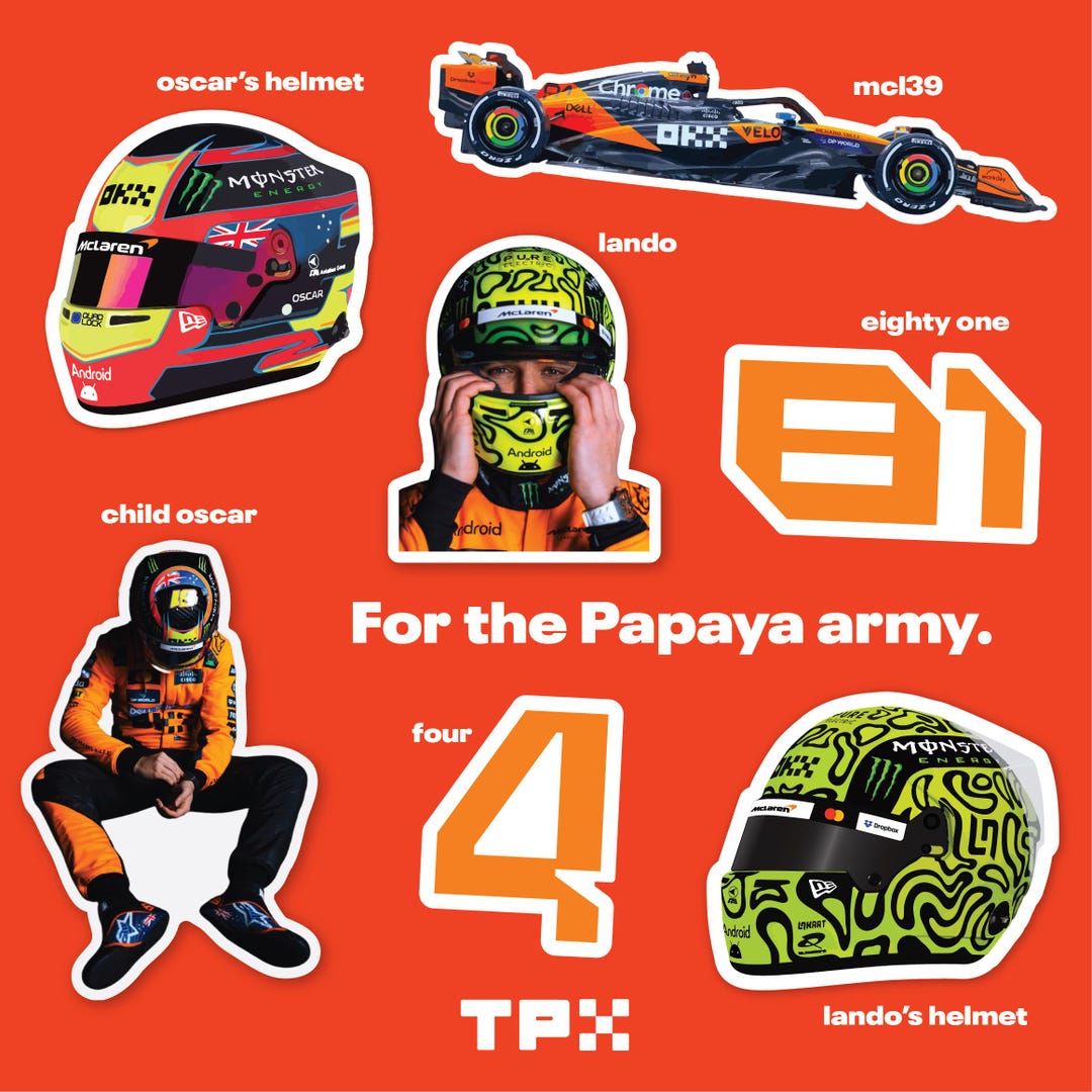 2025 Piastri / Lando Papaya - Helmets, Numbers, Car Sticker Bundle F1 ...