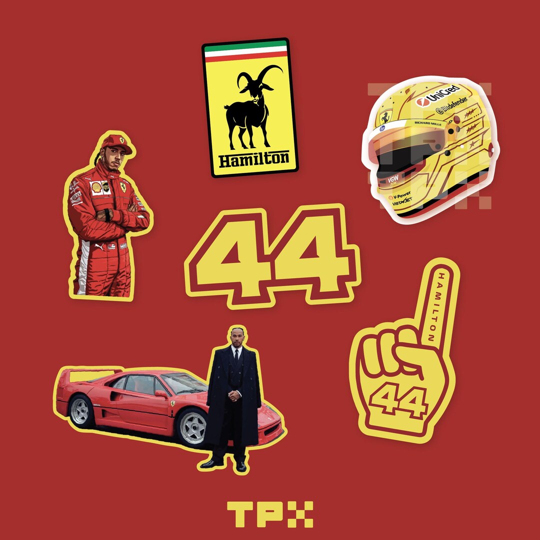 Lewis Hamilton 2025 Helmet, Foam Finger, 44 Sticker Bundle F1 Stickers ...